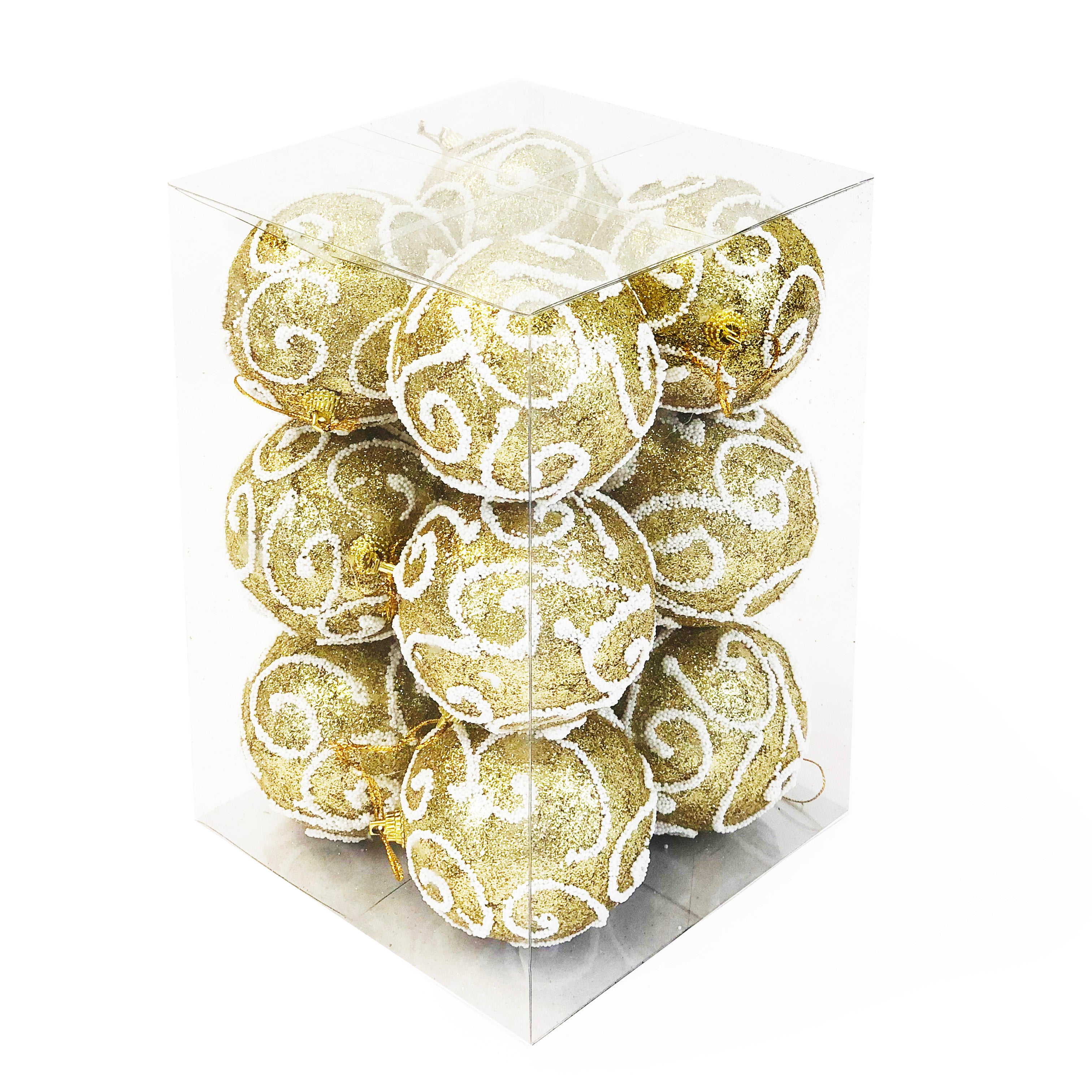 Allgala 12 Pack 3 Inch Christmas Tree Ornament Balls-Glitter Decorated ...