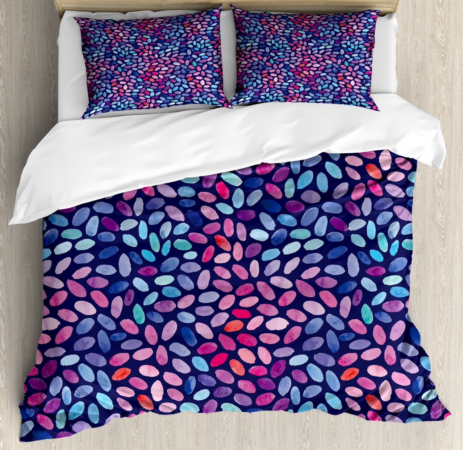 Grunge Duvet Cover Set Queen Size, Vibrant Watercolor Spots Oval Shapes ...