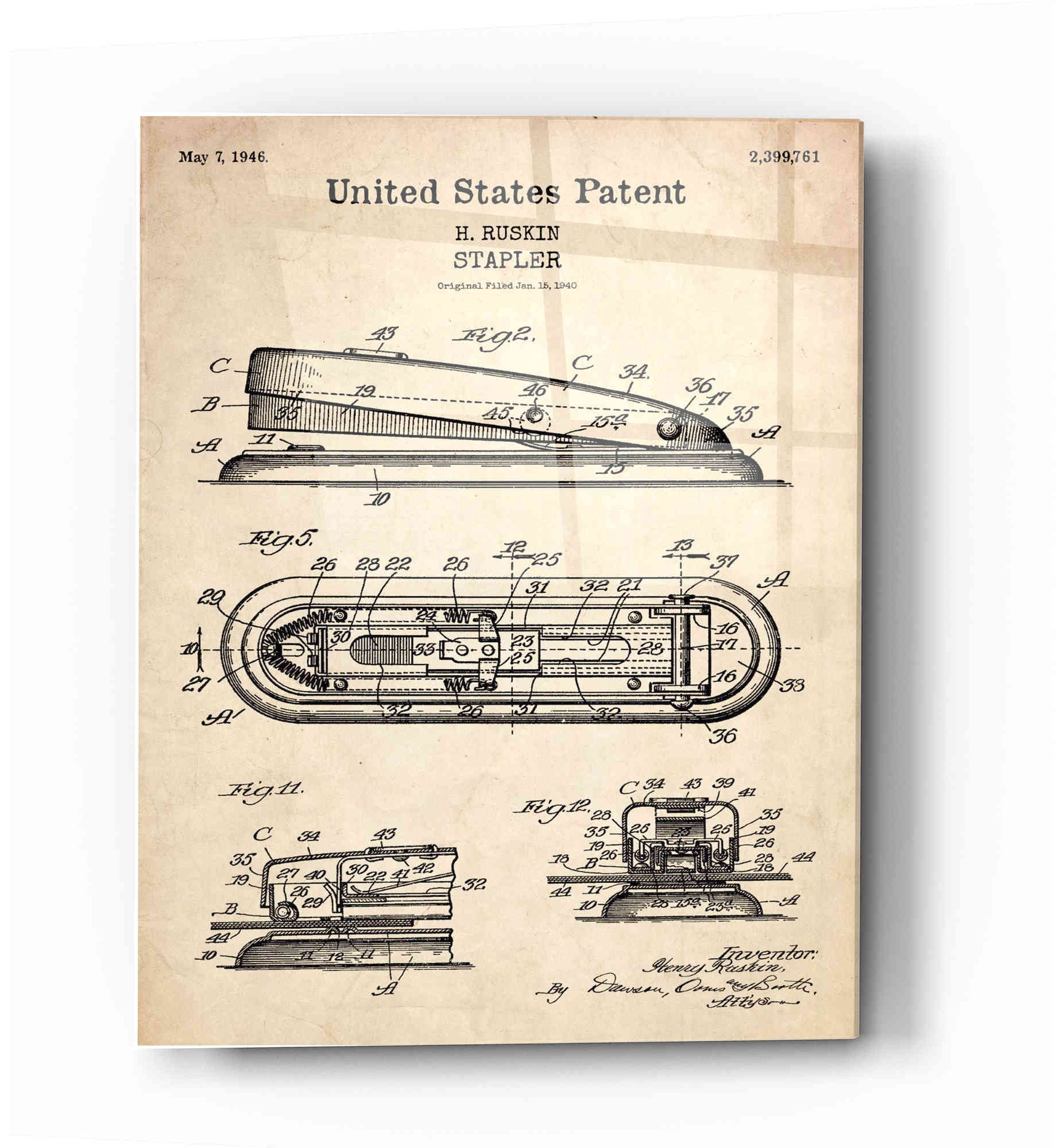 Epic Art 'Stapler Blueprint Patent Parchment' Acrylic Glass Wall Art ...