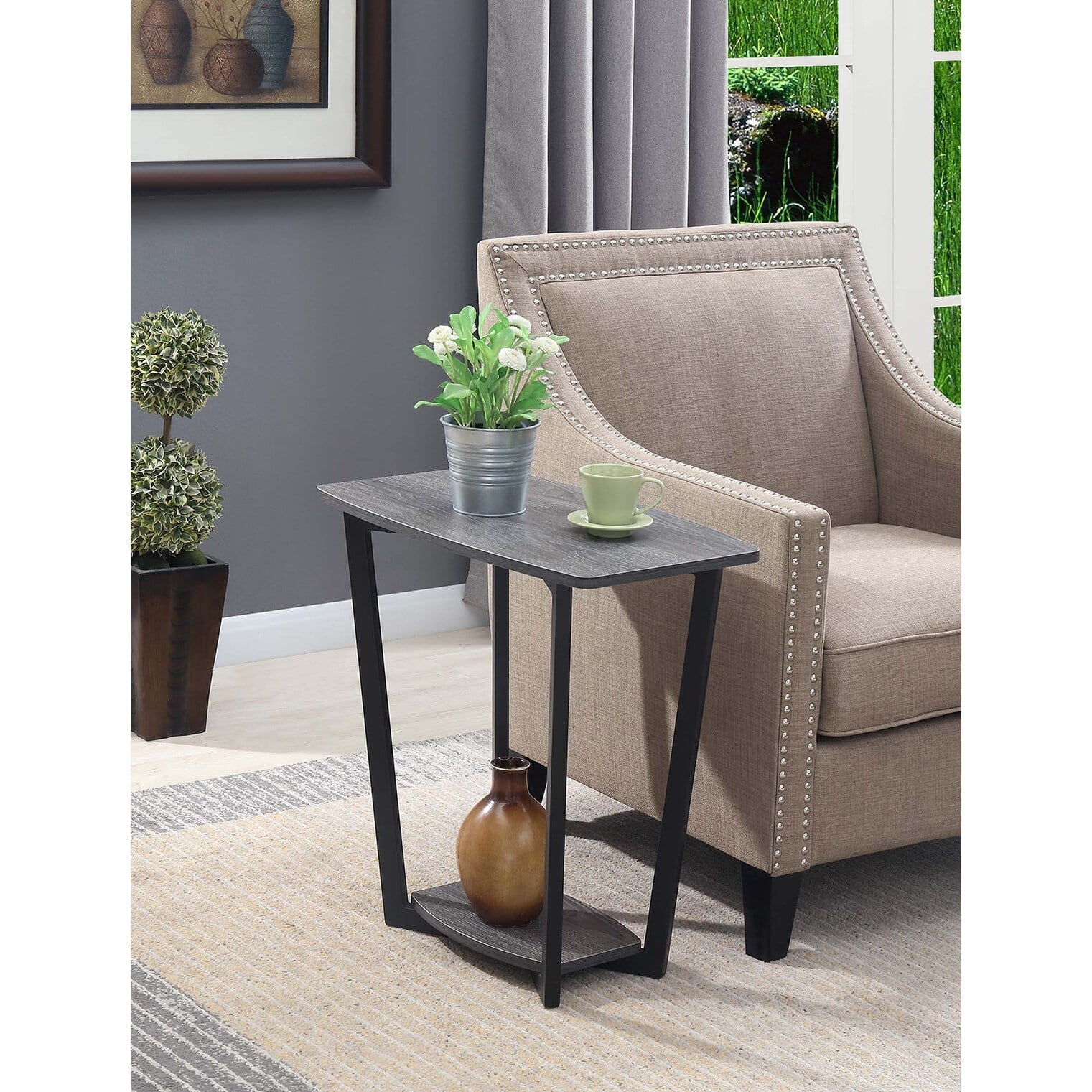 Porch & Den Clouet 2-tier Modern End Table X-Cross Weathered Grey/Black ...