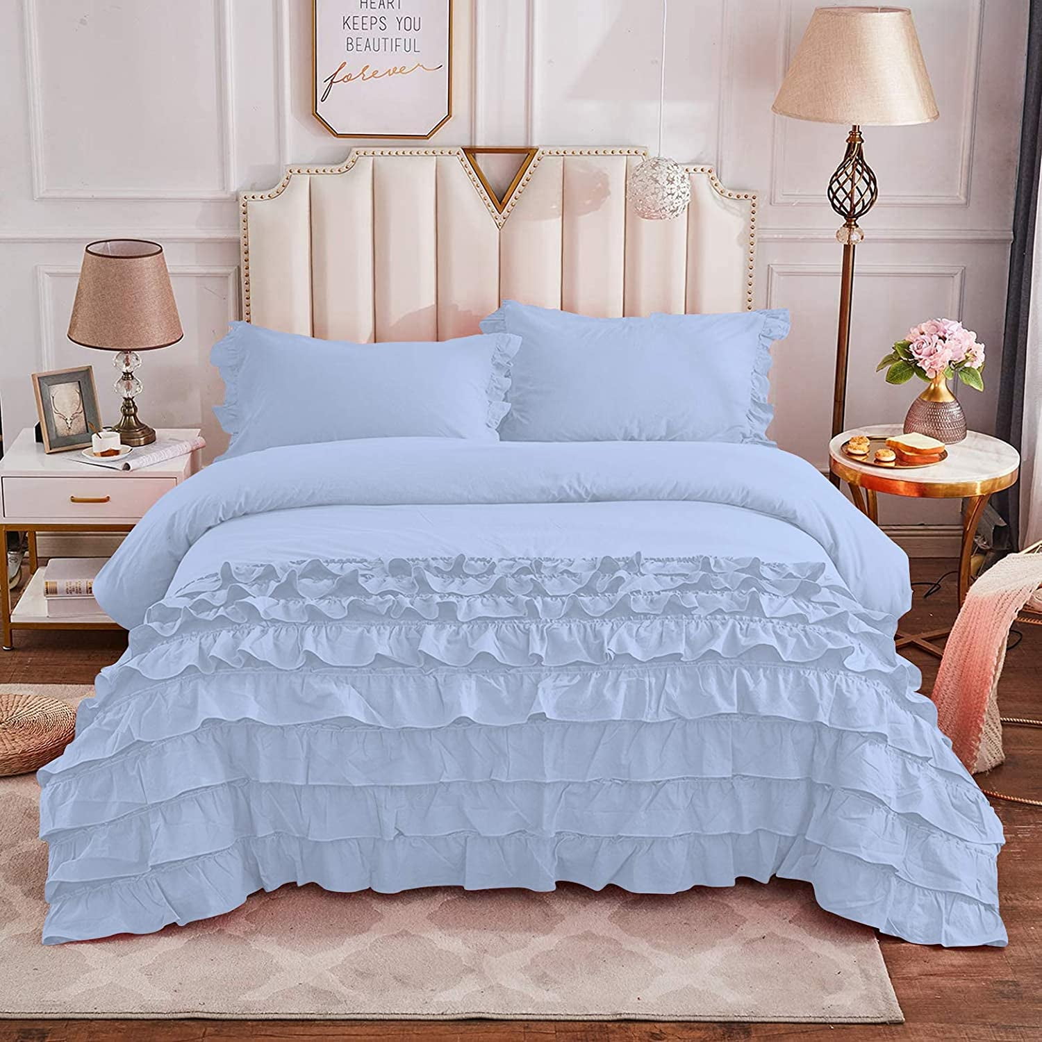 Half Ruffle Duvet Cover Set 3 Piece, 100% Egyptian Cotton, with Hidden ...