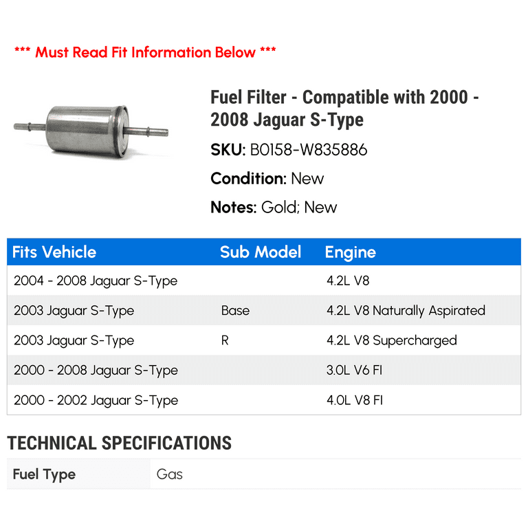 Jaguar s type fuel filter store