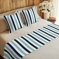Bed Runner for King Size Bed, Turquoise Navy Blue Striped 3 Pcs Bedding ...
