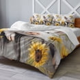 4 Piece Duvet Cover Set Queen, Rustic Pig Watercolor Sunflower Soft ...