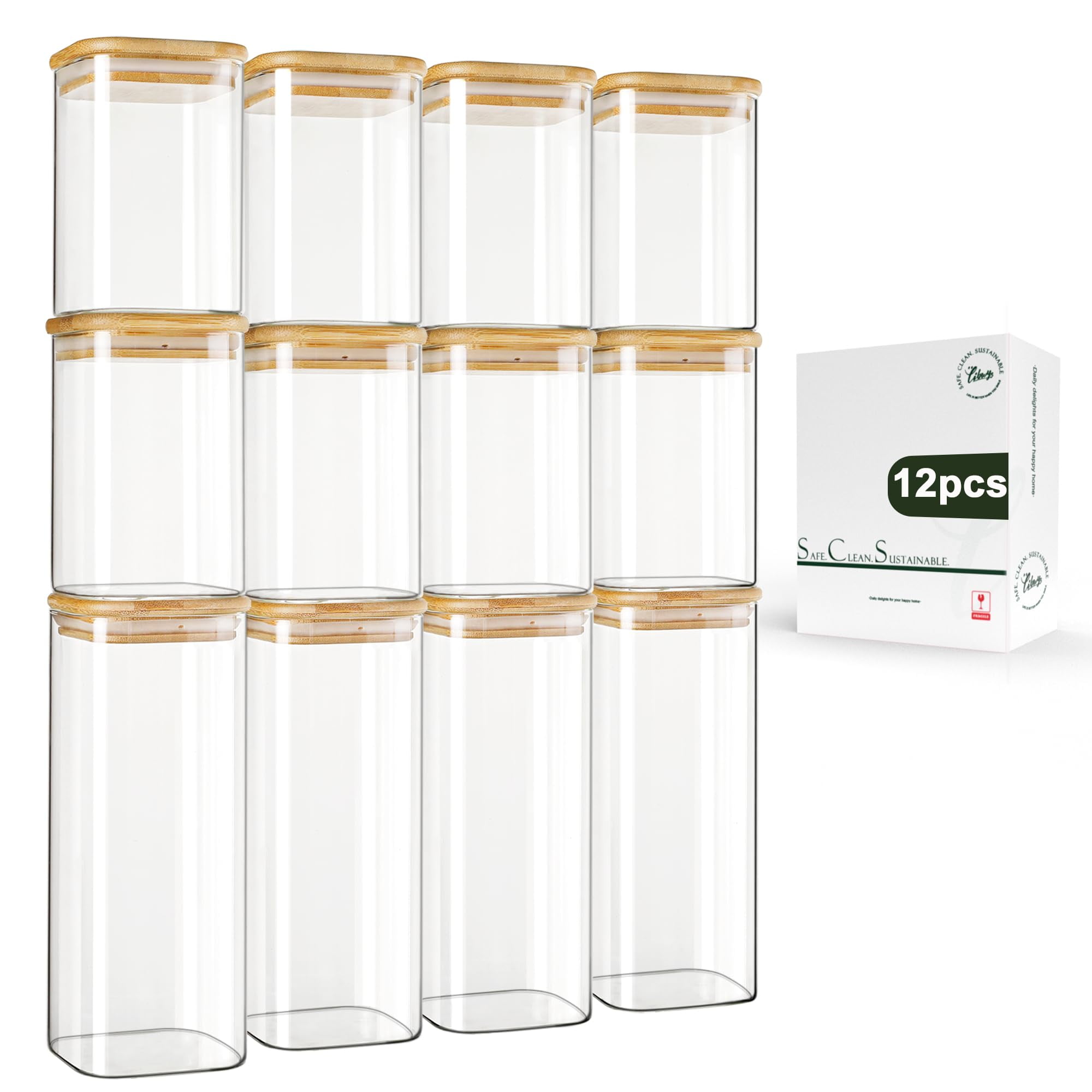 Click here for Libwys 12-Pack Square Glass Storage Jars With Bamb... prices