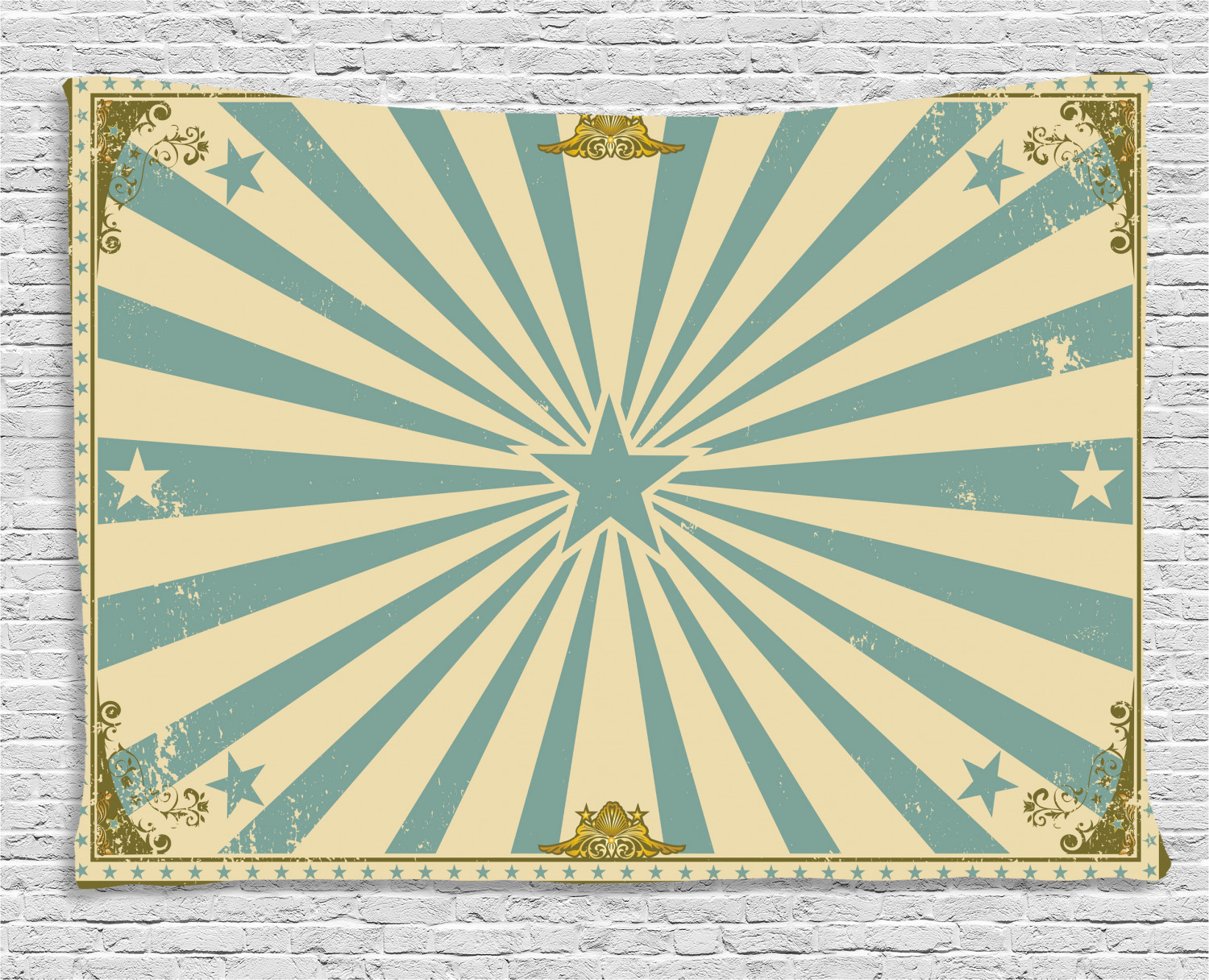 Circus Tapestry, Retro Grungy Texture Frame with Star at Centre and ...