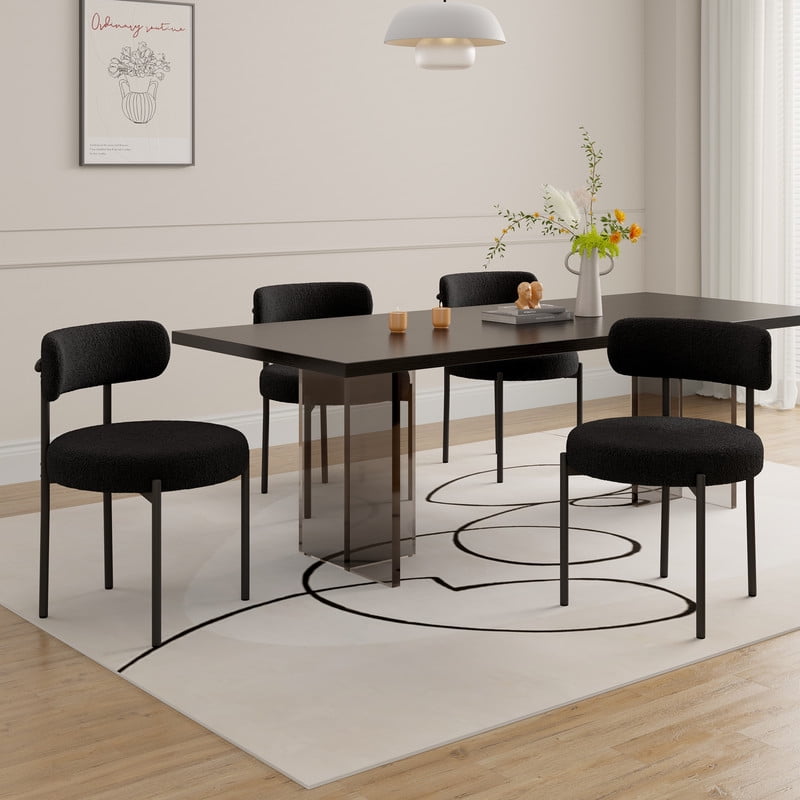 Hawsaiy Dining Chairs Set of 4, Round Boucle Dining Room Chairs with ...