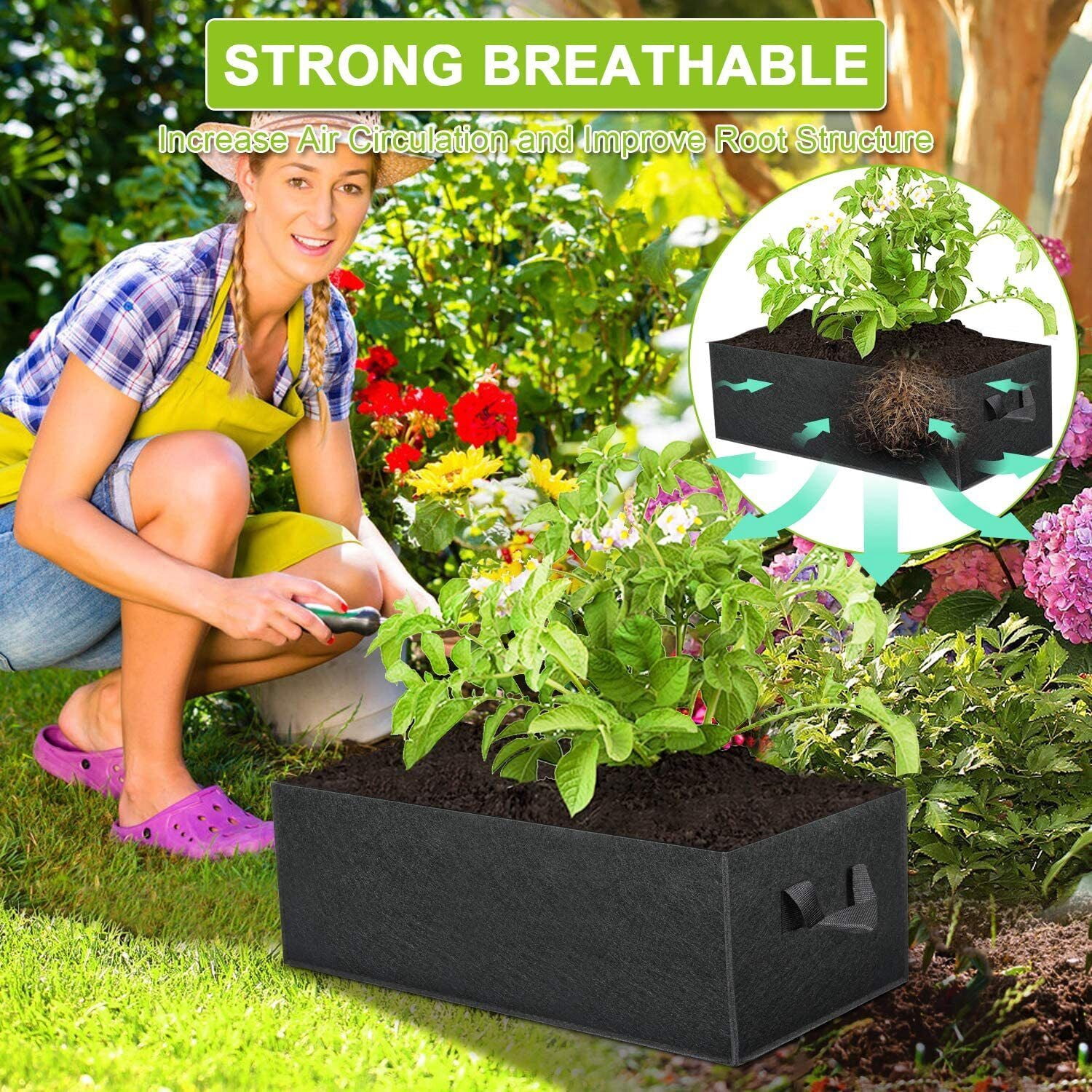 SHANNA Square Plant Grow Bags with Handles, 2 Pack Nonwoven Fabric ...