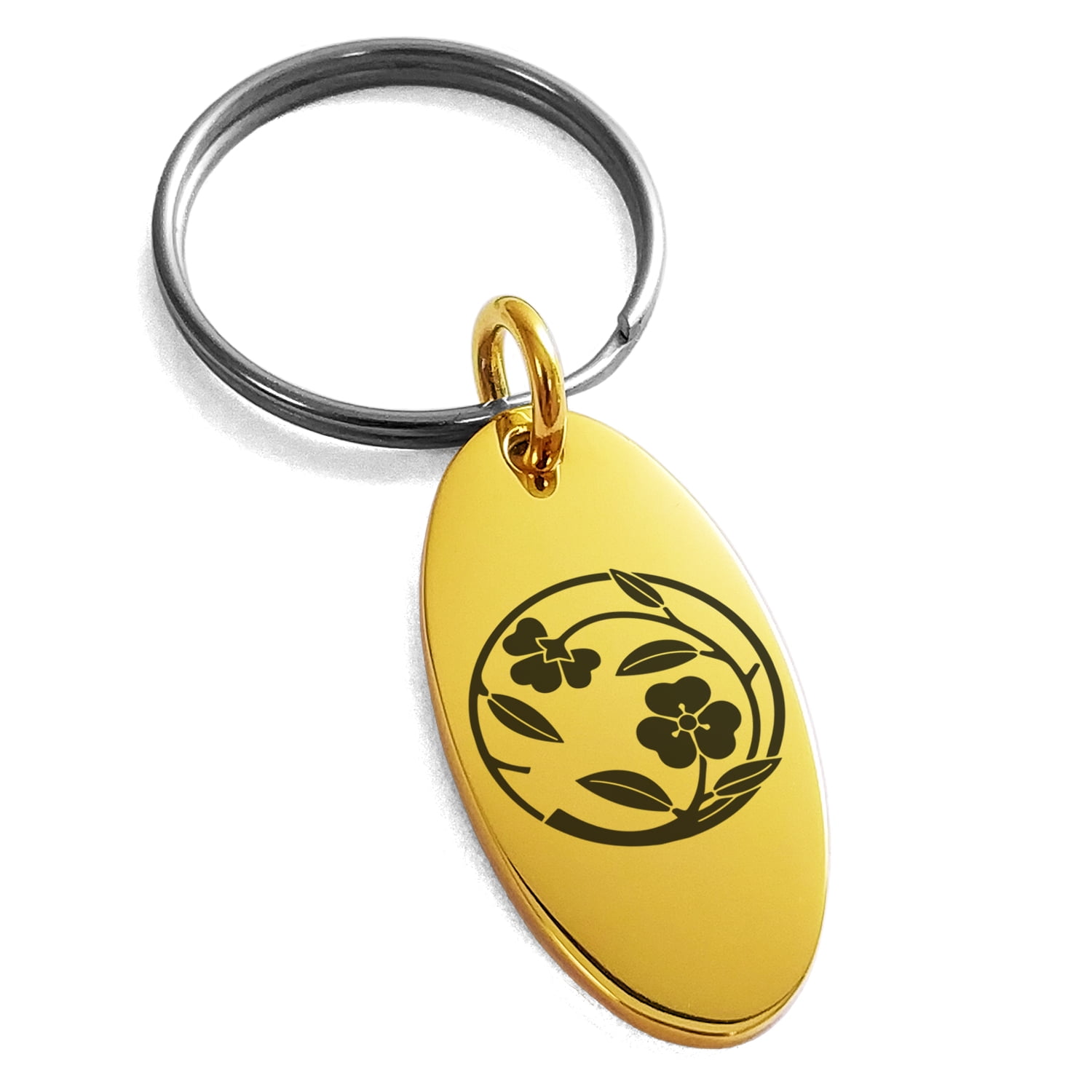 Stainless Steel Kawari Katabami Edamaru Kamon Crest Engraved Small Oval ...