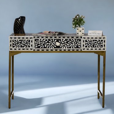 Optical Bone Inlay Desk 2 Drawers Black - Walmart.com