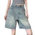 Bermuda Shorts for Women Long Knee Length Jean Shorts Denim Stretchy ...
