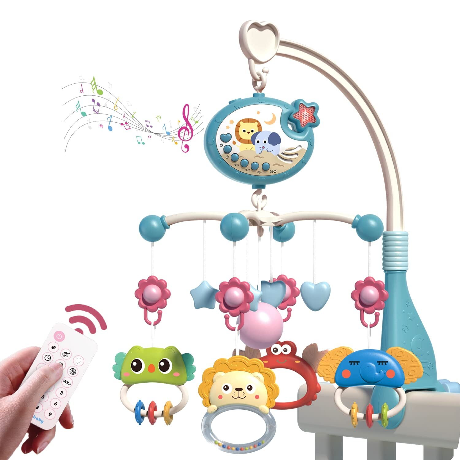 Foxanon Baby Musical Crib Mobile with Star Projection, Hanging Rotating ...