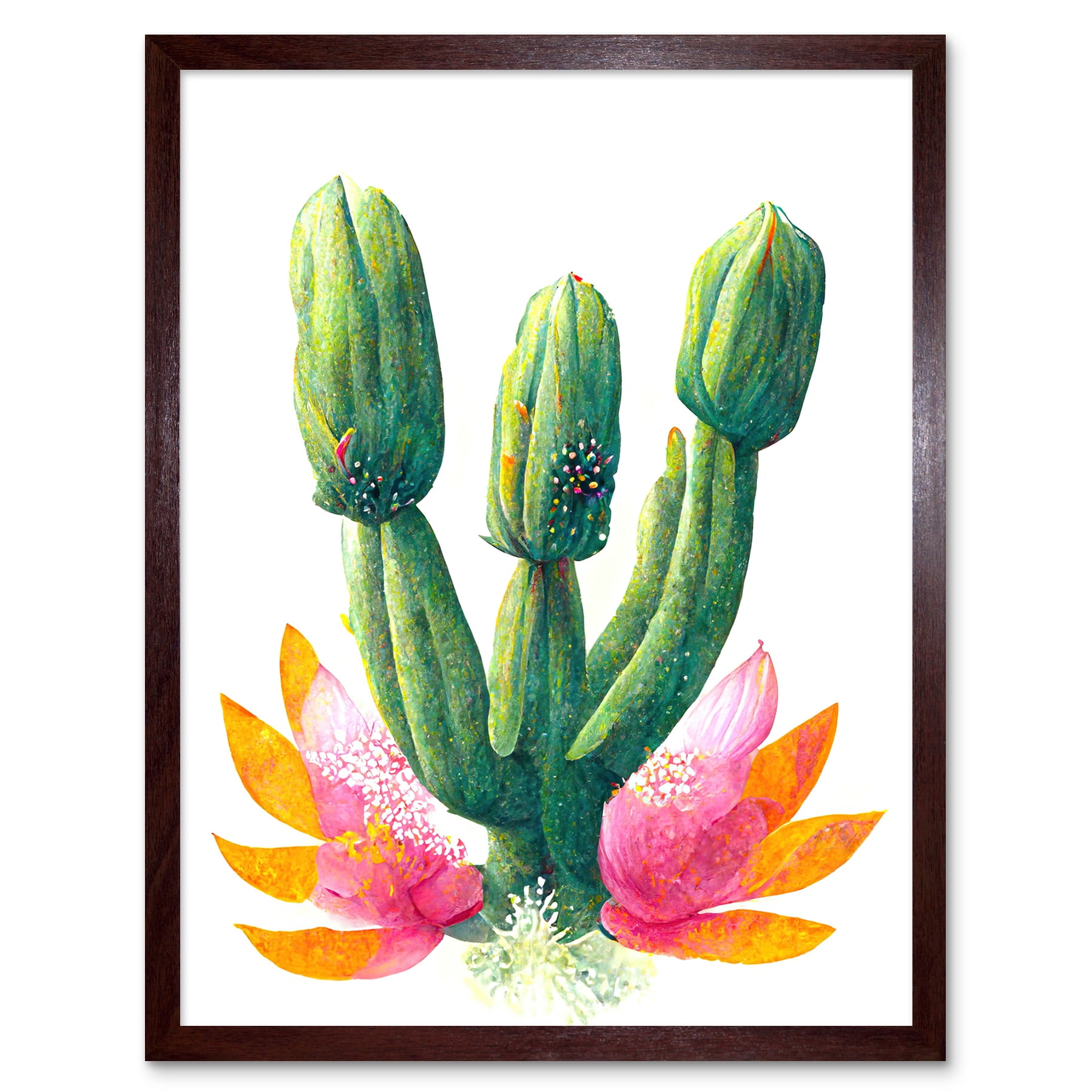 Colourful Cactus Plant In Flower Painting Art Print Framed Poster Wall ...