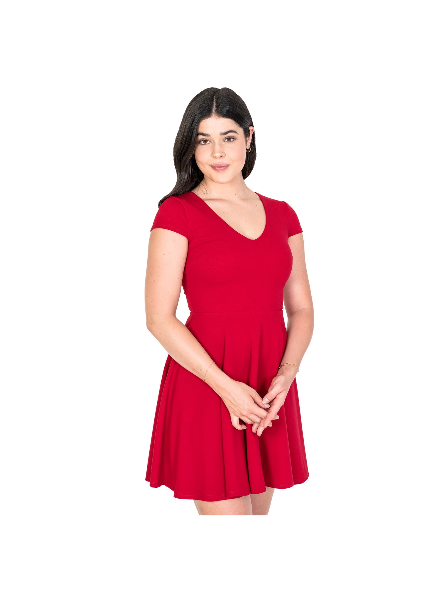 Red Skater Dress With Short Sleeves