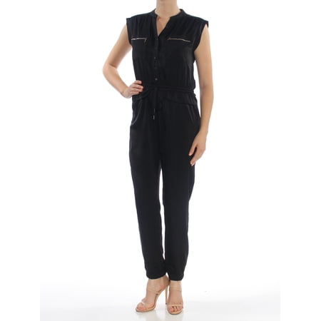Bar III - BAR III Womens Black Sleeveless V Neck Straight leg Jumpsuit ...