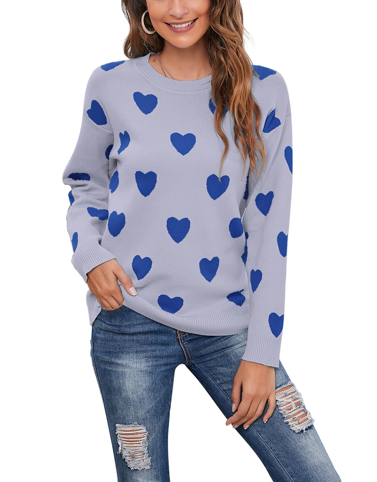 Pullover Sweater for Women Valentine's Day Cute Heart Print Warm ...