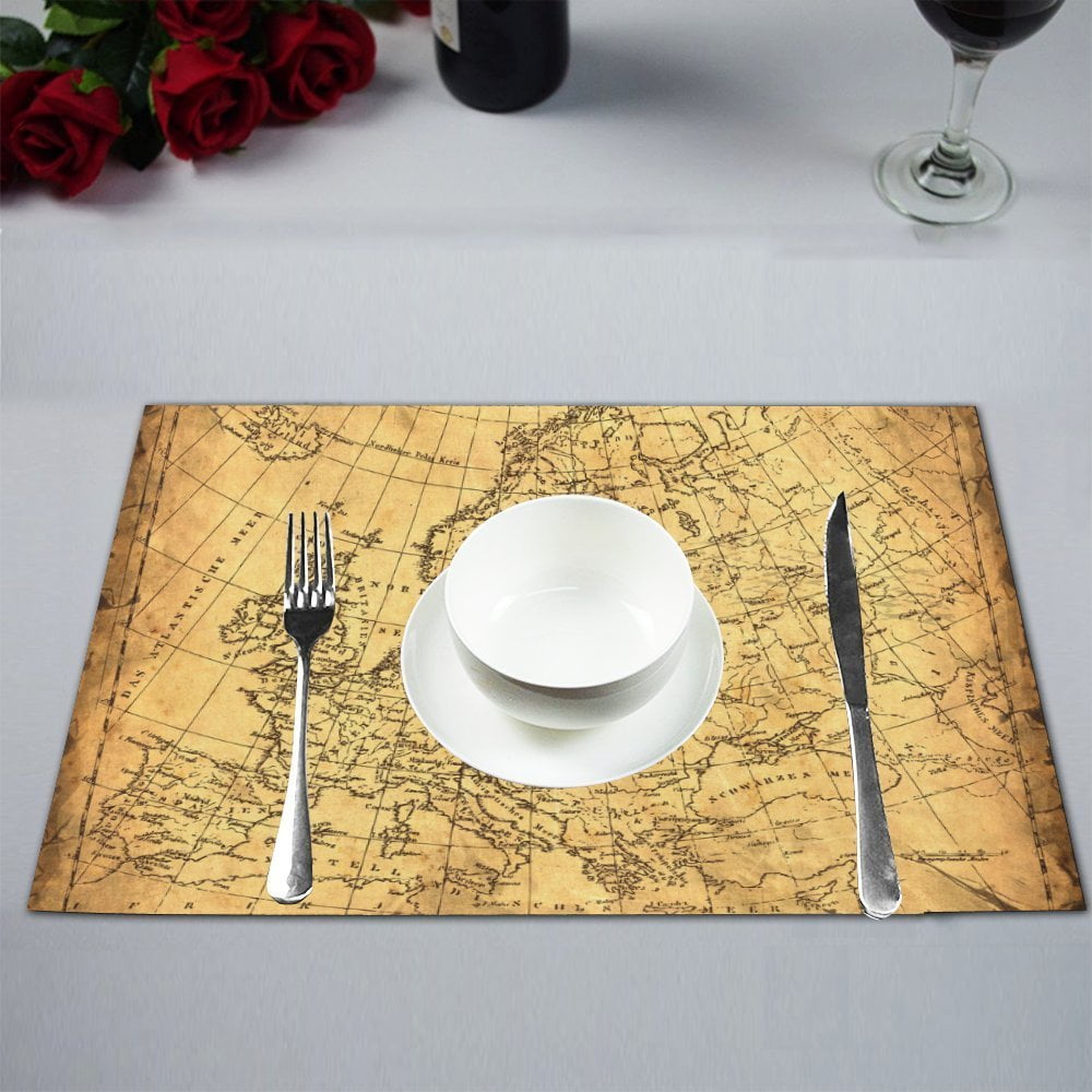 MYPOP Retro Style World Map Table Placemat Food Mat 12x18 Inches Non ...
