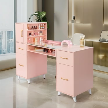 BarberPub Manicure Table Nail Desk with Drawers & Storage Shelves ...