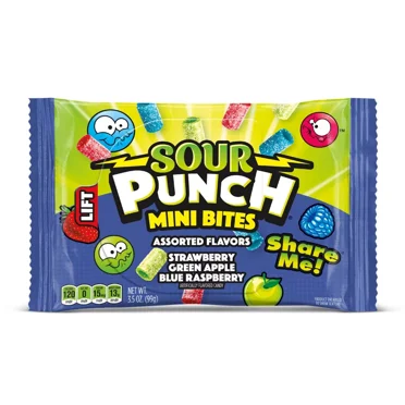 Sour Punch Blue Raspberry Chewy Candy Straws 2 oz Tray Sour Coated ...