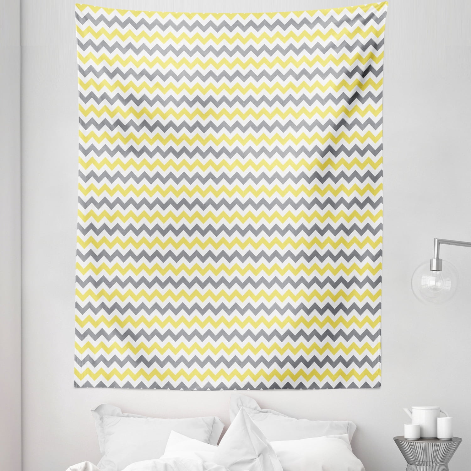 Grey Chevron Tapestry, Soft Toned Geometric Parallel Lines Simple ...