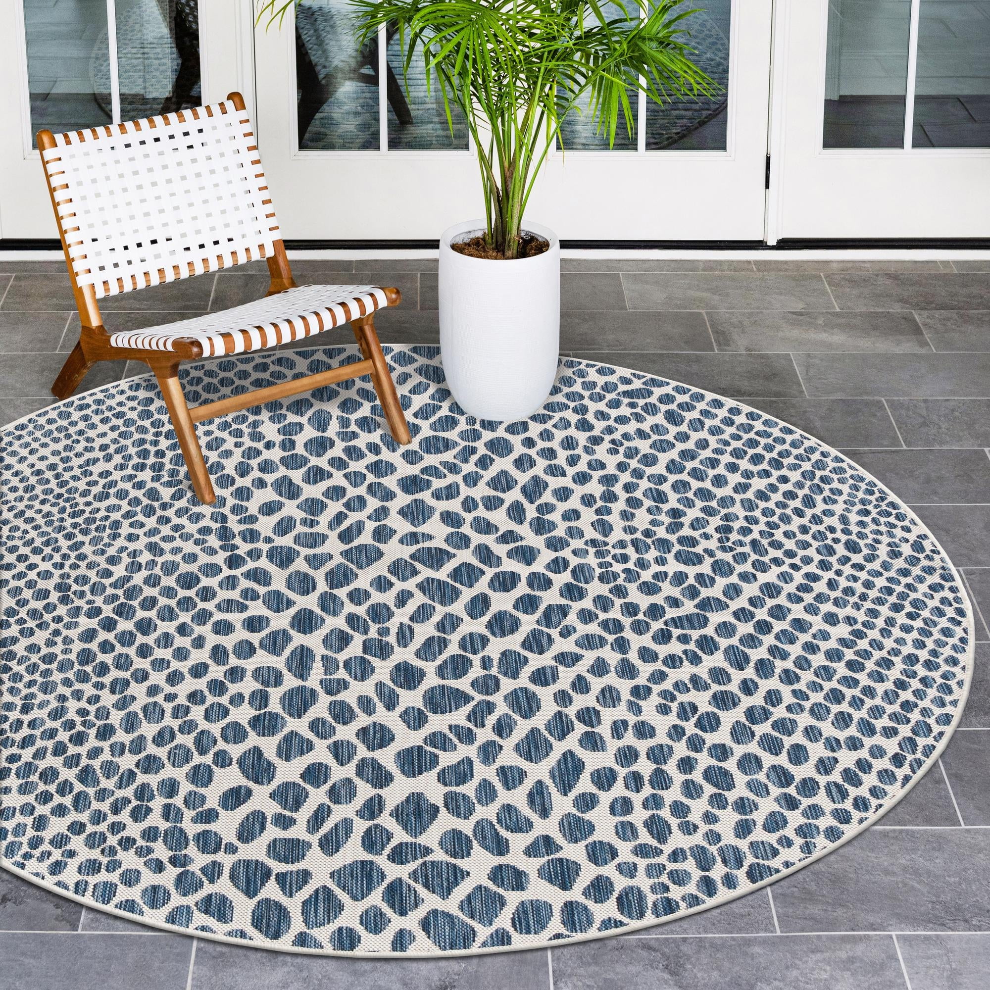 Rugs.com Jill Zarin Outdoor Collection Rug – 10' 8 Round Blue Flatweave ...