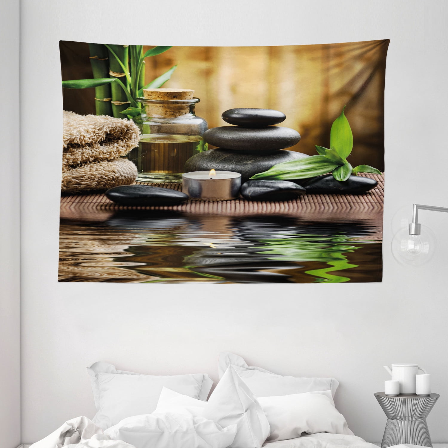 Spa Decor Tapestry, Asian Zen Massage Stone Triplets with Herbal Oil ...