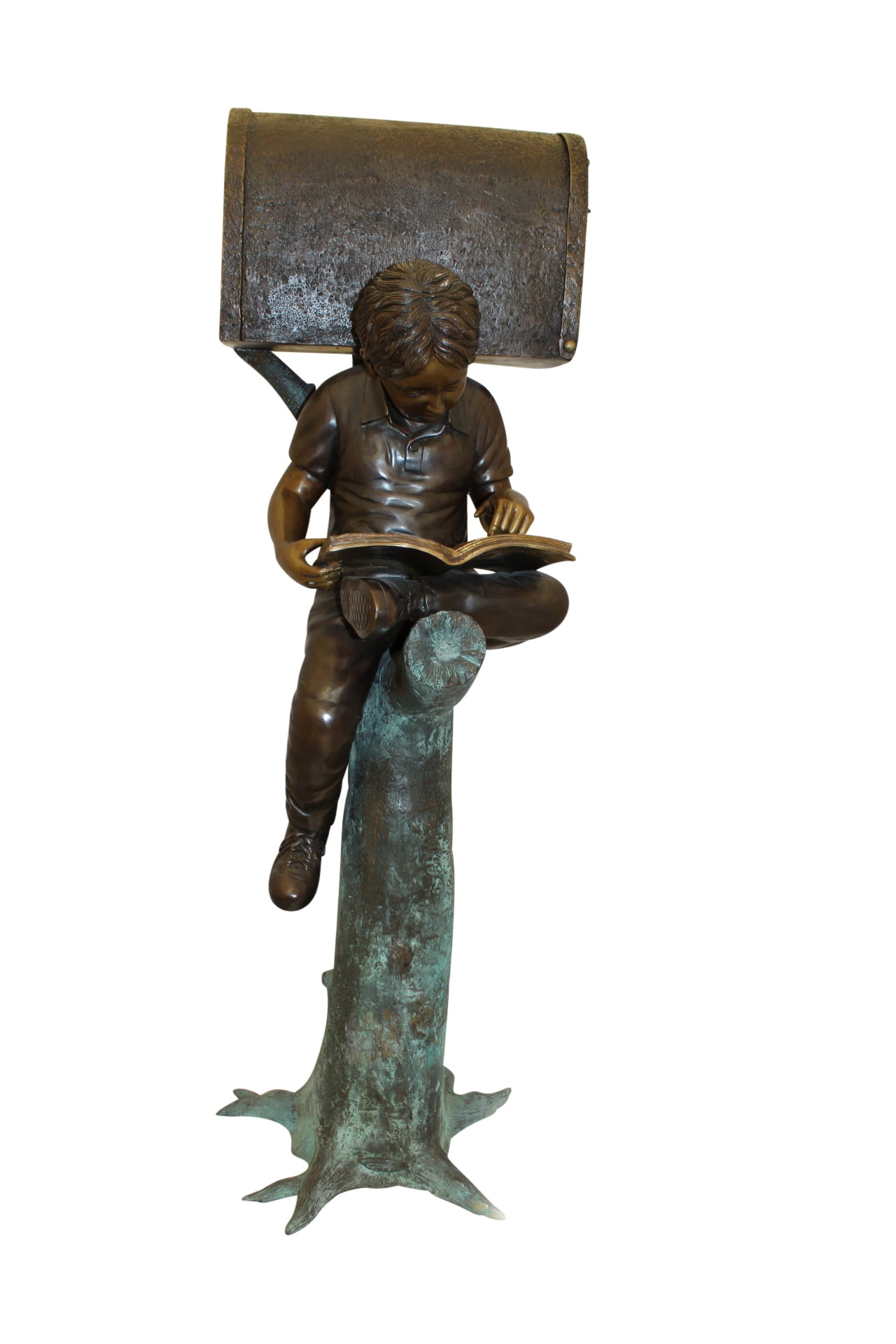 Boy Sitting by a Mailbox reading a book Bronze Statue - 16"L x 20"W x ...