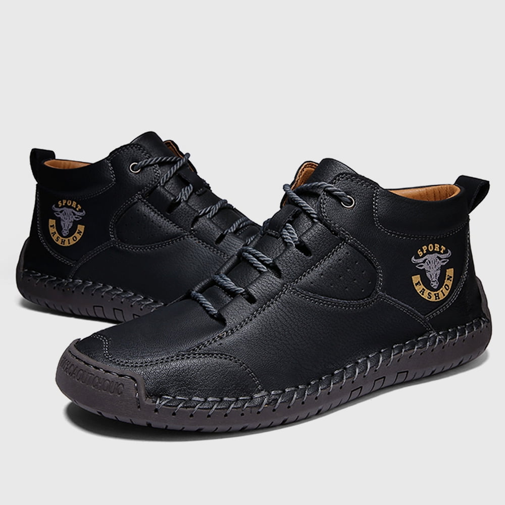 FLYLAND Vintage Bull Designs Leather Boots, Casual Non Slip Ankle Boots ...