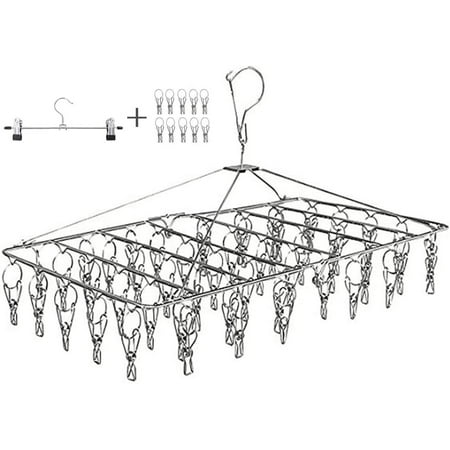 Folding Hanging Clothes Drying Rack Stainless Steel with 52 Clips for ...