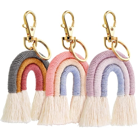 3 Pieces Rainbow Keychains Macrame Weaving Rainbow Tassel Keychains for ...