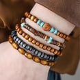 Homlyo 5 Layer Natural Wooden Bead Stackable Wrap Bracelet, Turquoise ...