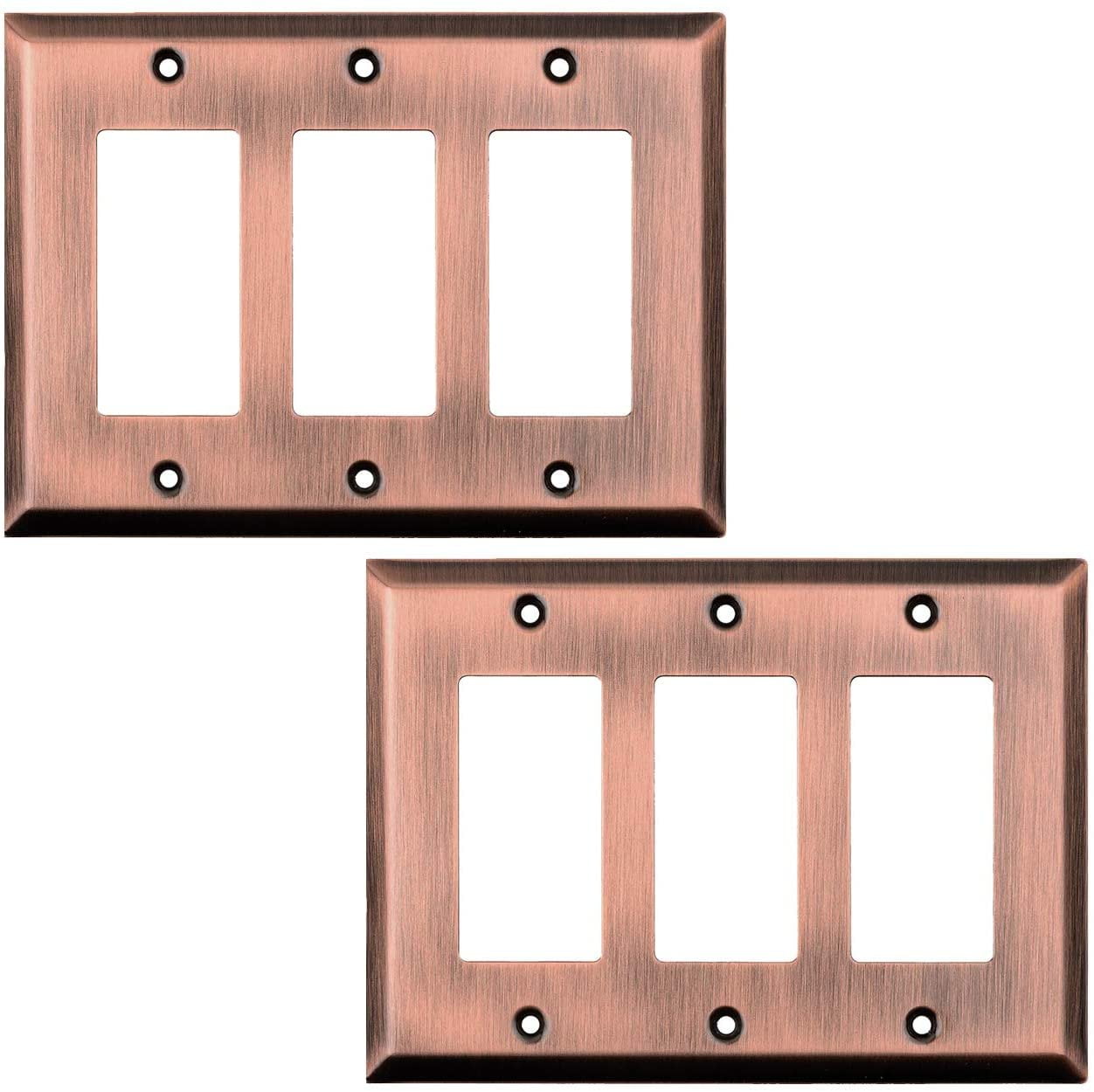 Sleeklighting 2 Pack Decorative Copper Outlet Covers | 3 Gang Decorator ...
