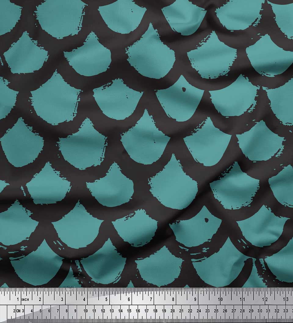 Soimoi Blue Viscose Chiffon Fabric Fish Animal Skin Print Fabric by the ...