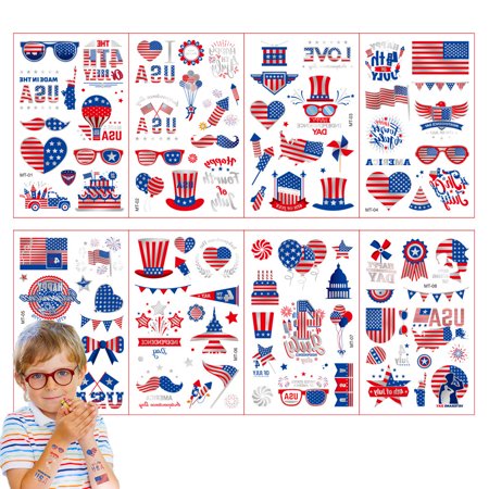 8 Sheets 4th of July Temporary Tattoo Independence Day Tattoo Sticker ...