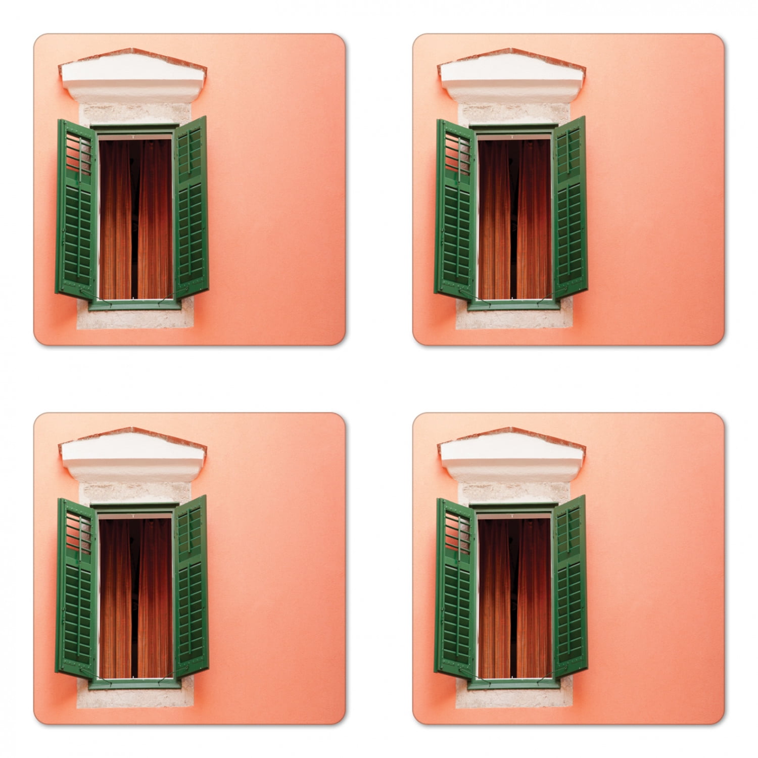 Country Coaster Set of 4, Mediterranean Style Image of Window and ...