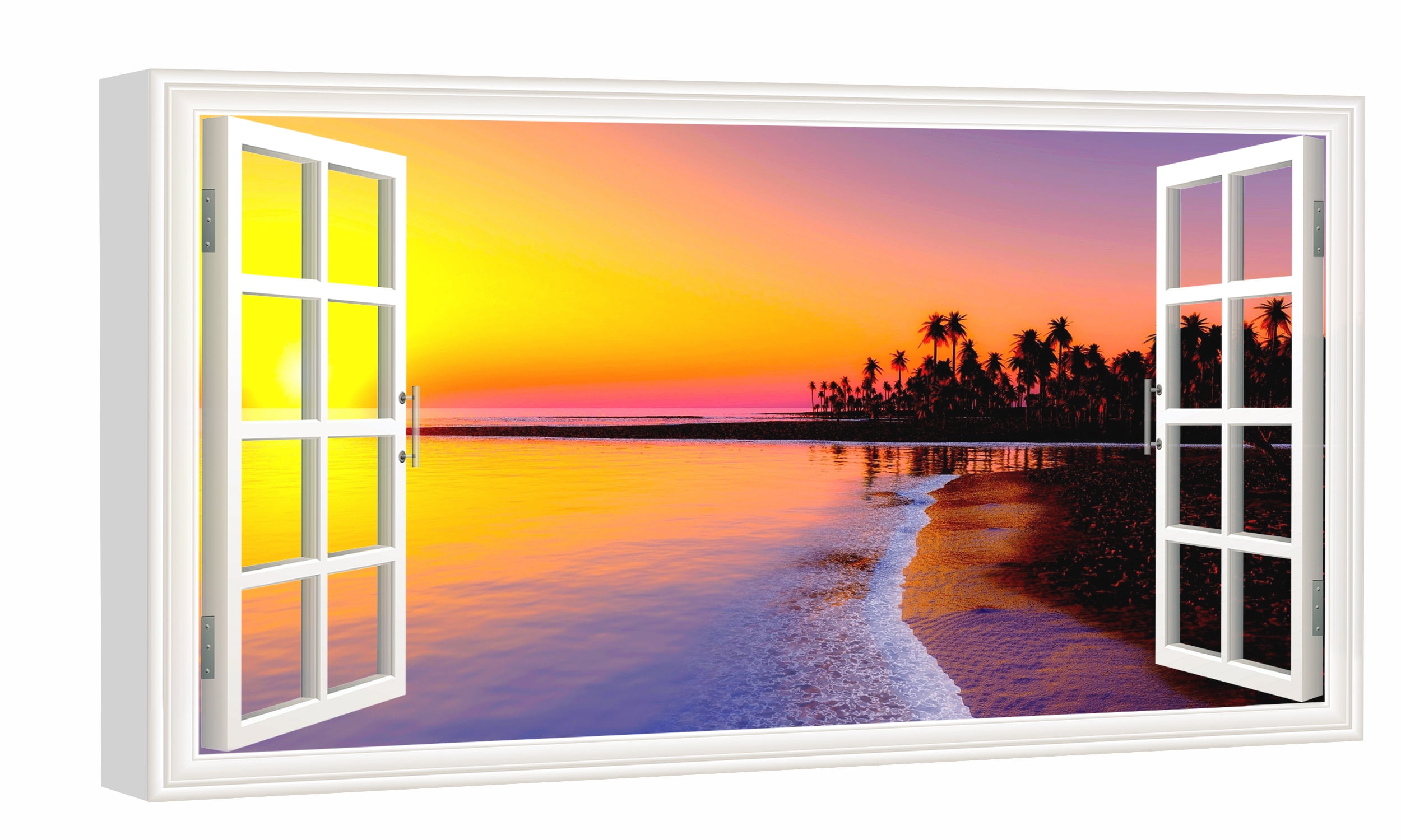 Window View of Beach Sunset Canvs Art Fake Open Window Wall Art Beach ...
