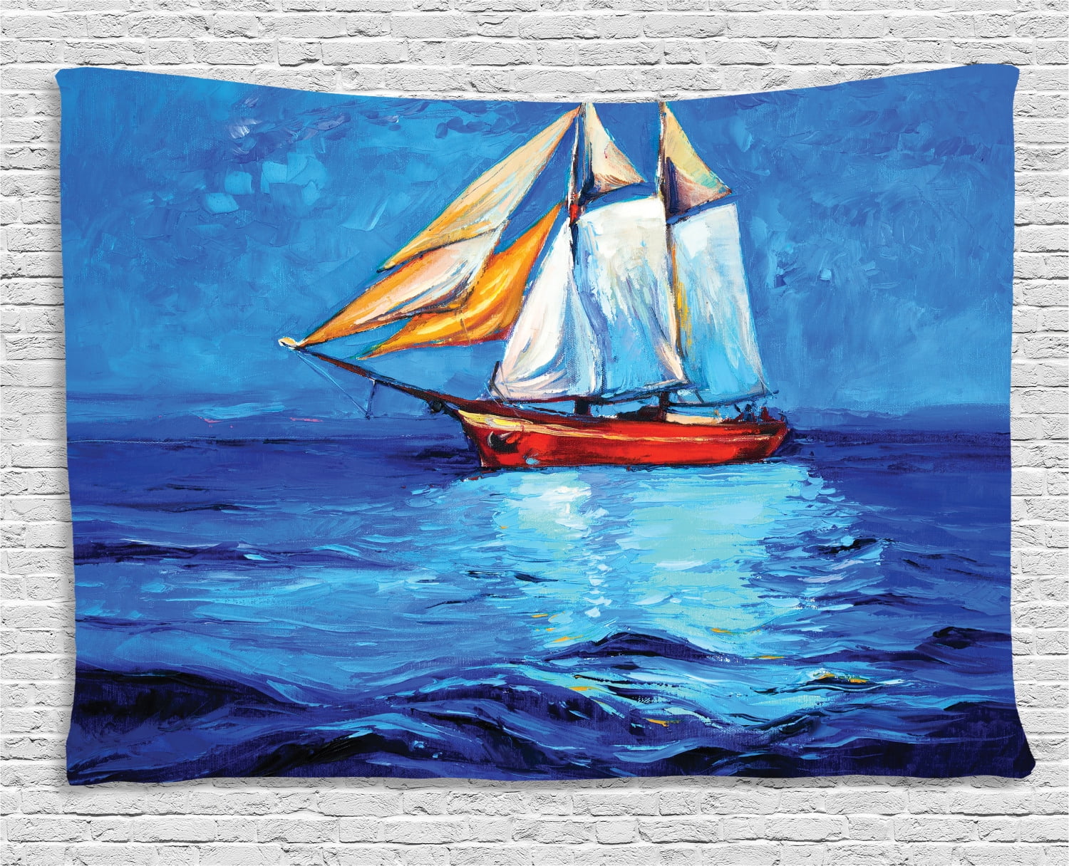 Ship Tapestry, Oil Painting Style Sailship Frigate Floating on the Sea ...