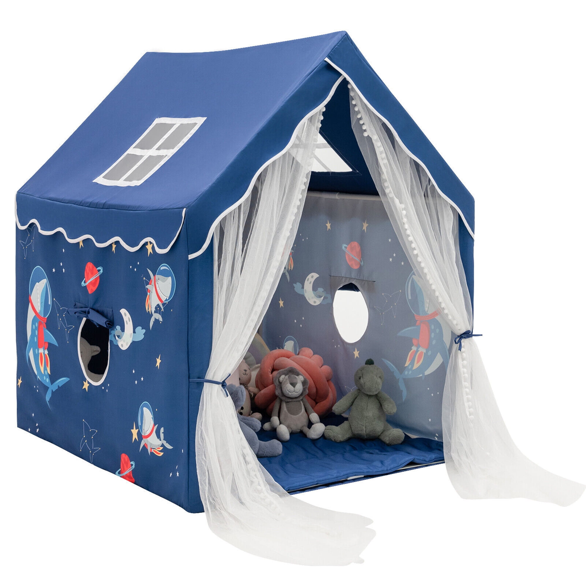 Gymax Kids Playhouse Large Children Indoor Play Tent Gift w/ Cotton Mat ...