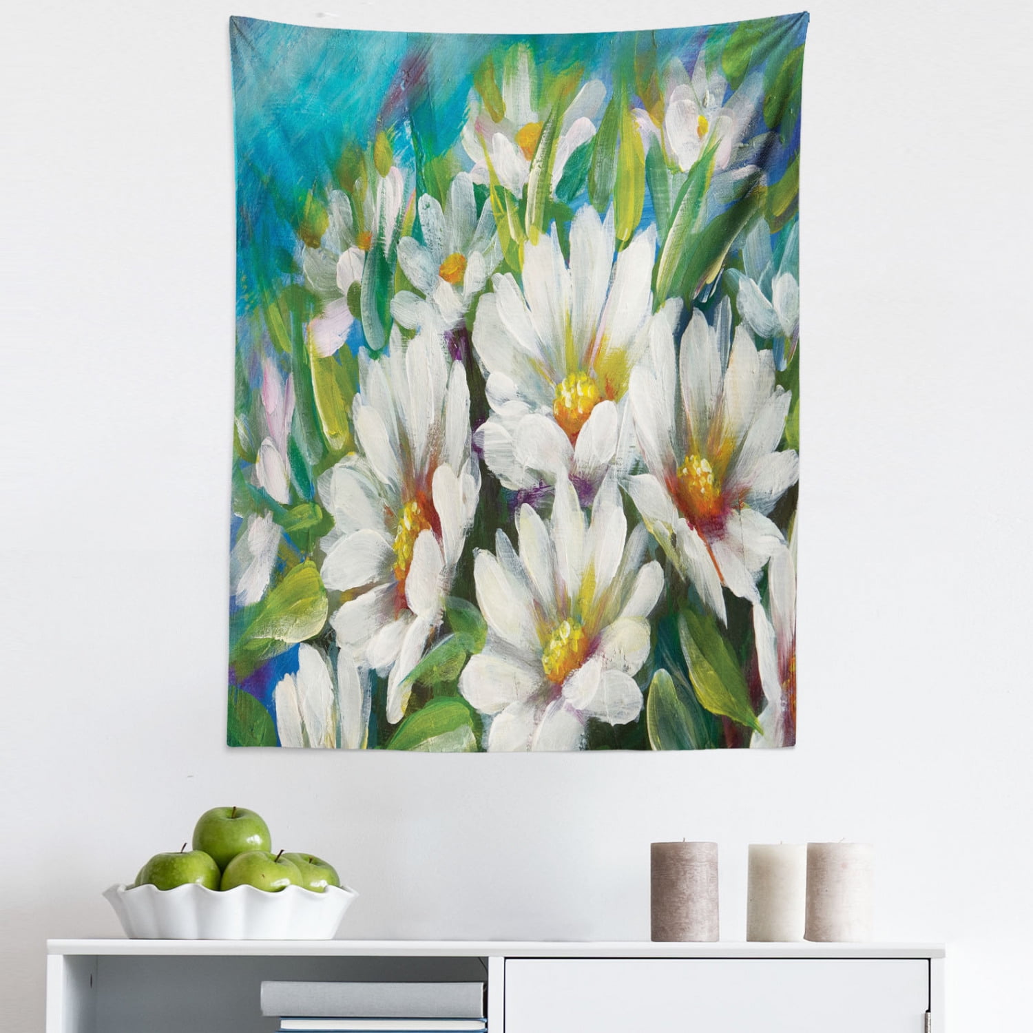 Daisy Flowers Tapestry, Closeup Wild Meadow Tropical Foliage Garden of ...