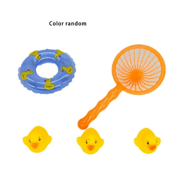Floating Bath Toys Mini Swimming Rings Rubber Yellow Ducks Fishing Net ...