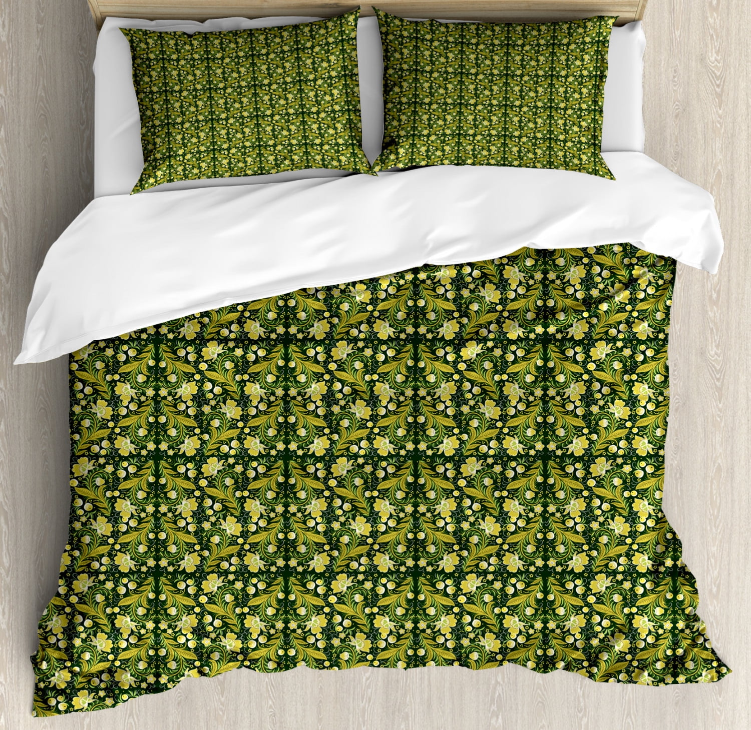Botanical Duvet Cover Set Queen Size, Berries and Flowers Leaves ...
