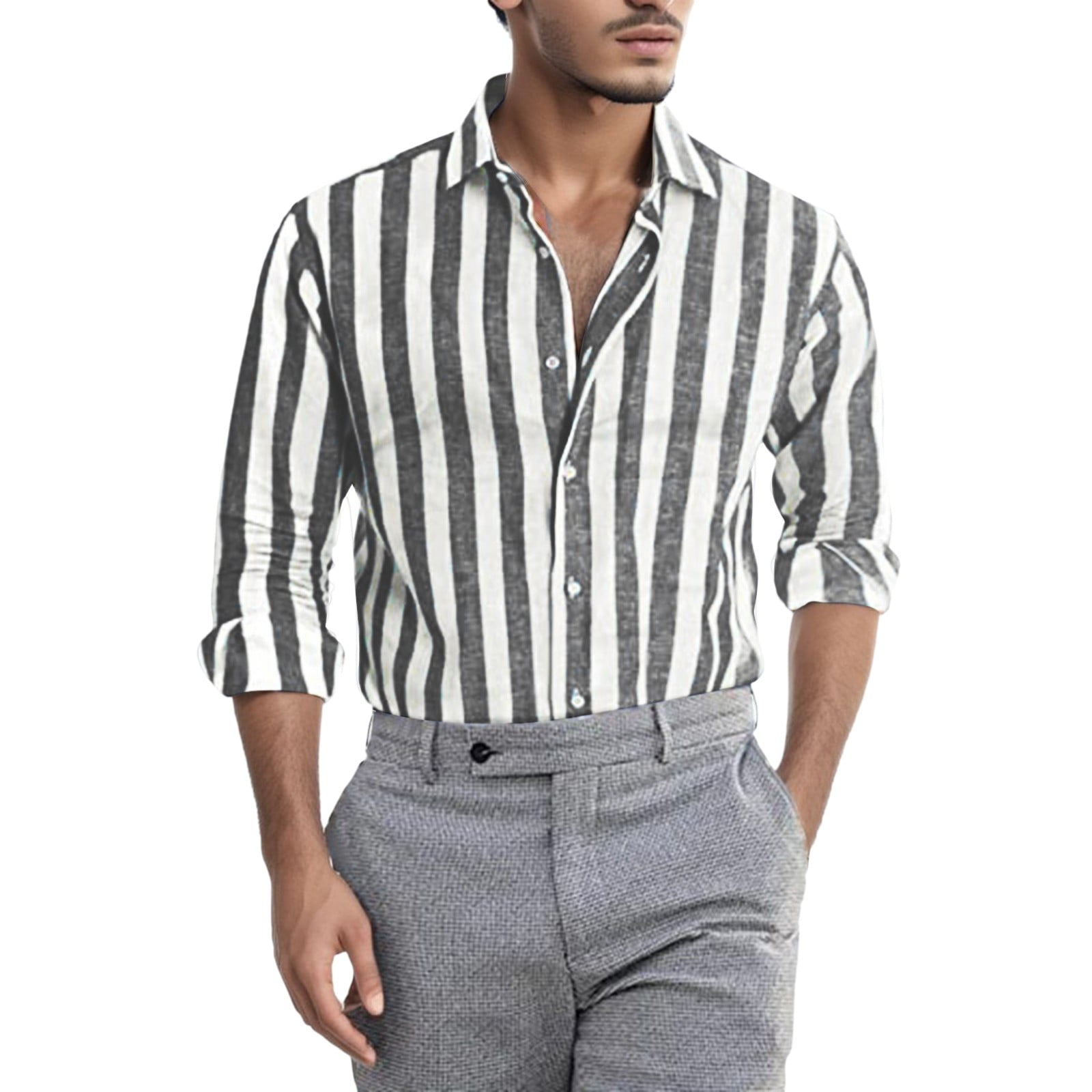 Click here for Linyuppp Mens Fashion Casual Striped Shirt With Bu... prices