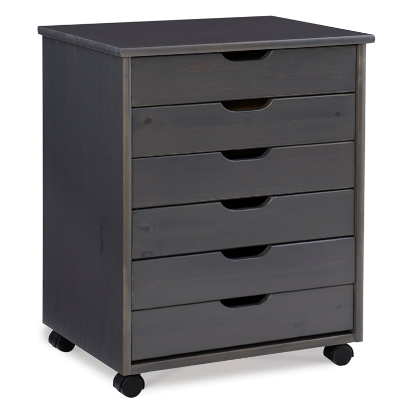 Riverbay Furniture Six Drawer Wide Wood Rolling Cart in Gray - Walmart.com