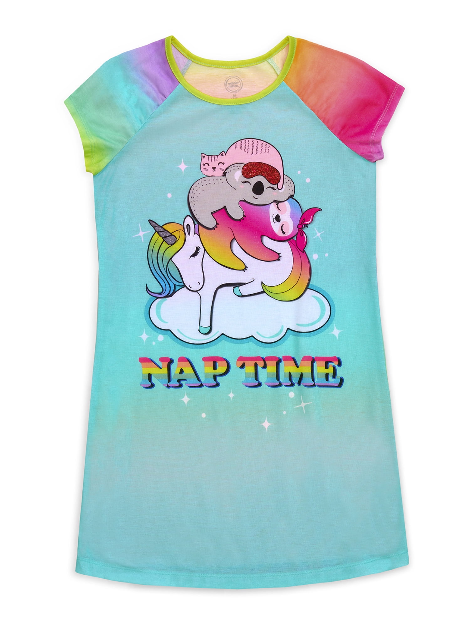 Wonder Nation Girls Nap Short Sleeve Sleep Gown, Sizes 4-18 & Plus ...