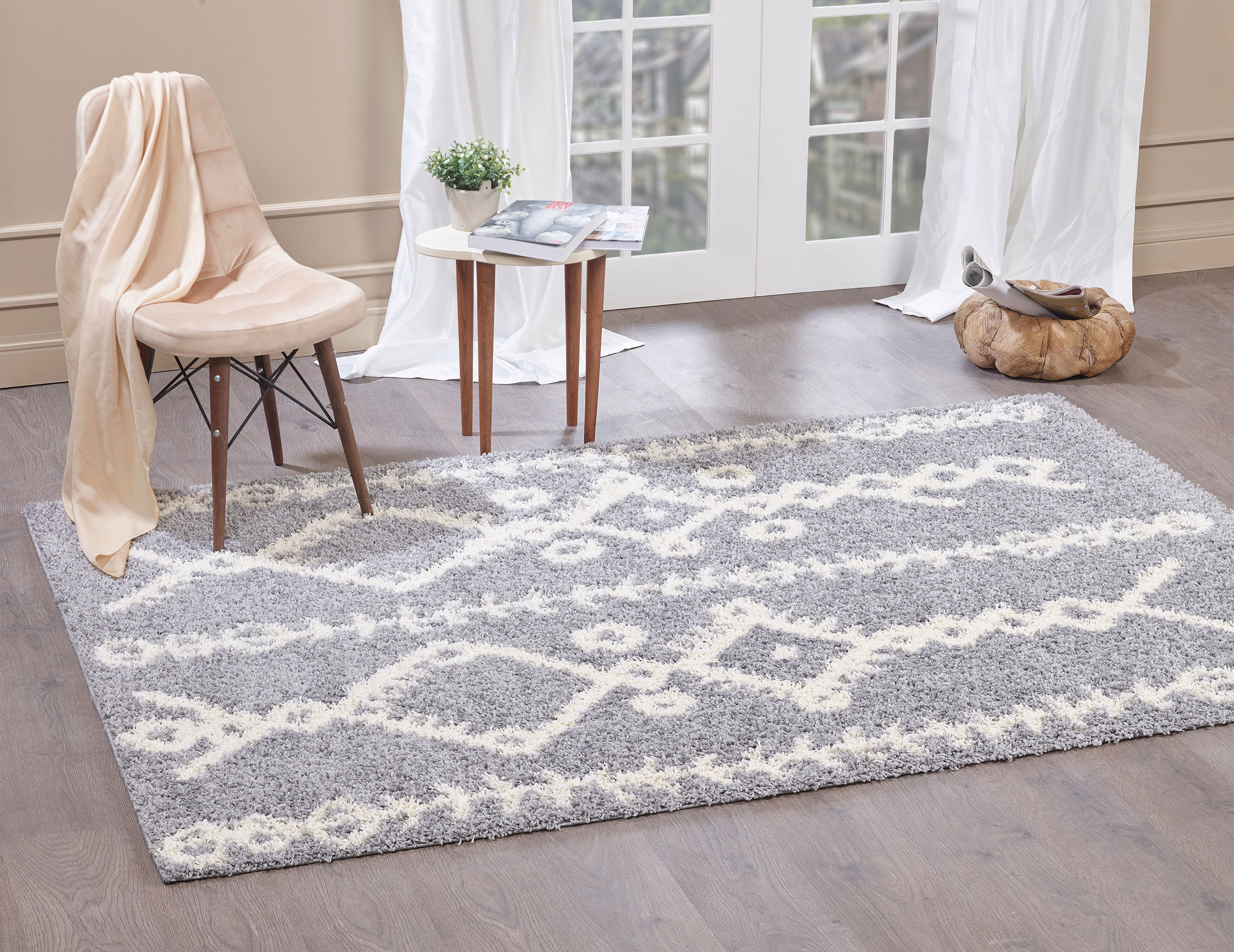 A2Z Rug Modern & Traditional Moroccan 5532 Light Grey Shaggy Area Rug ...