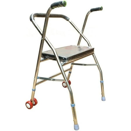 2 Wheels Mobility Walker, Stainless Steel Walking Frames with Seat ...