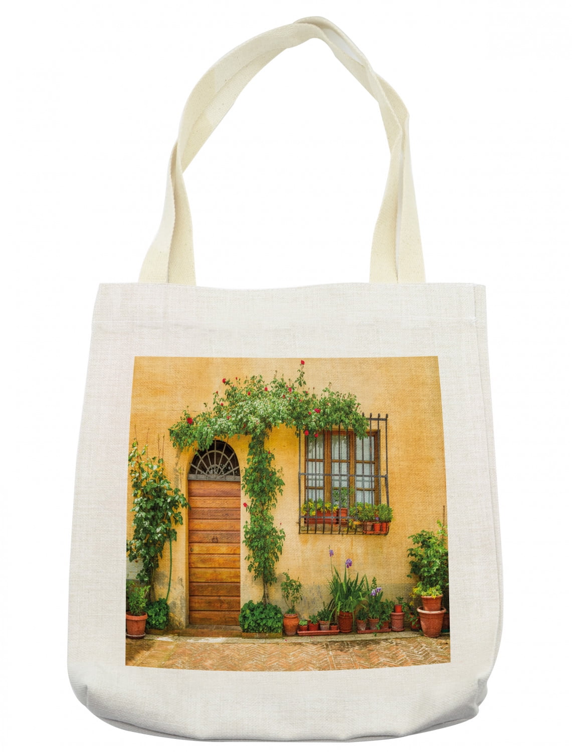 Italy Tote Bag, Porch Different Flowers Pots Fresh Plants City Life in ...