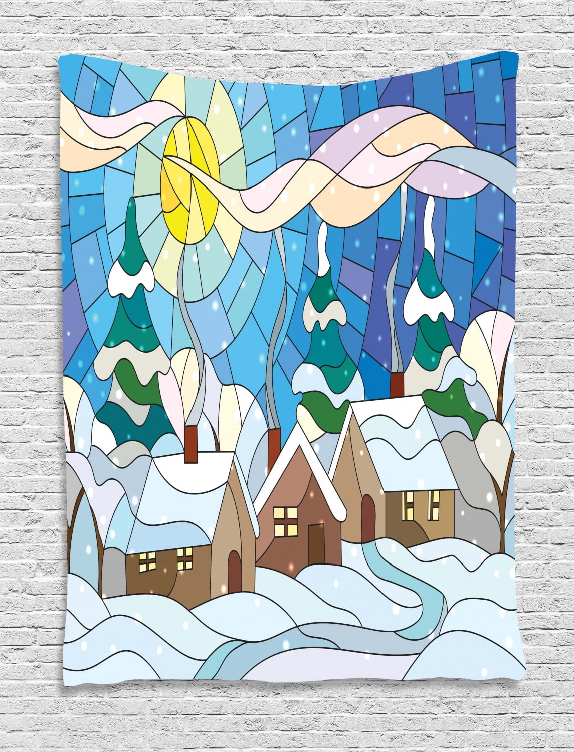 Winter Tapestry, Stained Glass Inspired Art with Cold Snowy Weather ...