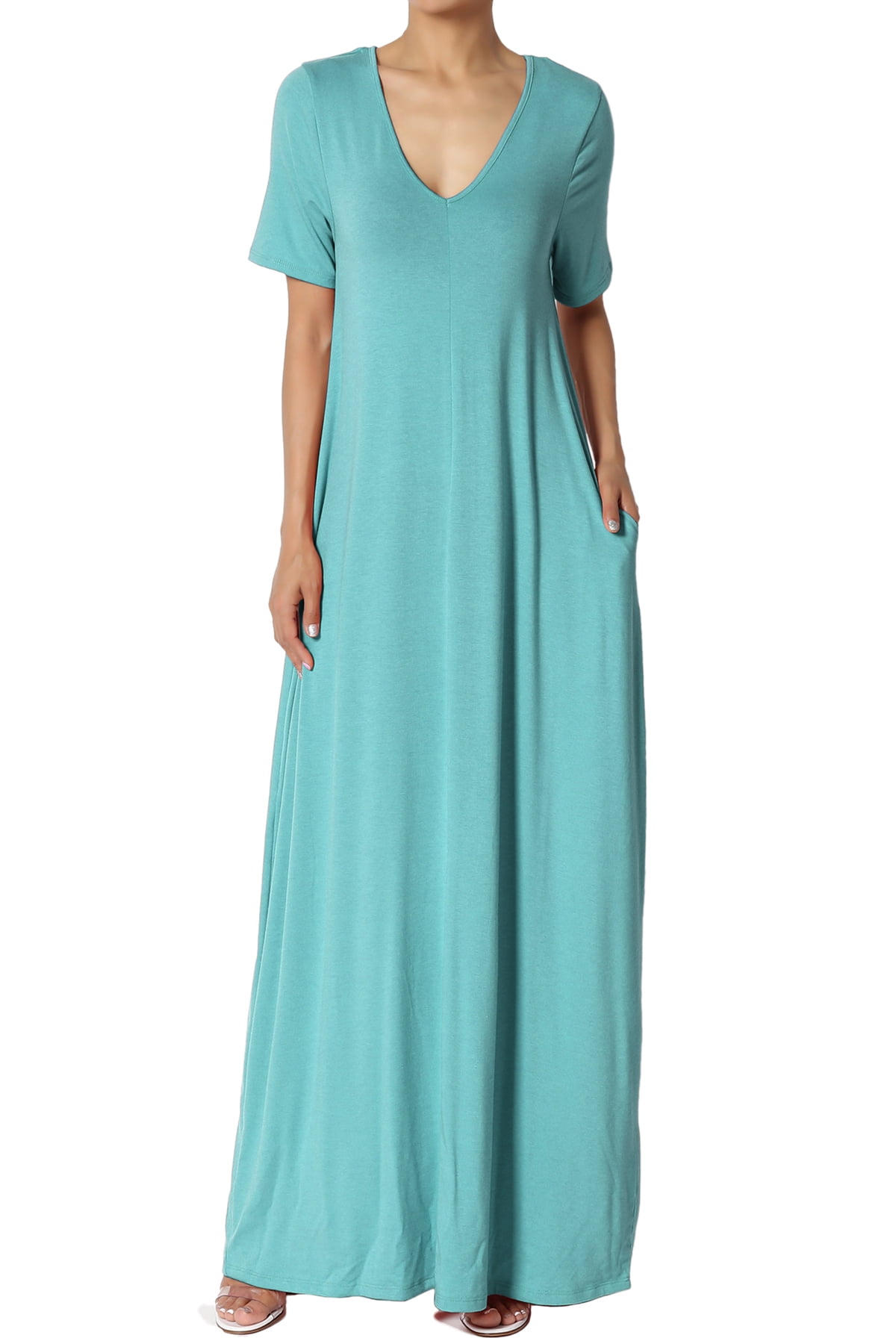 Themogan Womens S~3x Soft Jersey Oversized V Neck Short Sleeve Maxi