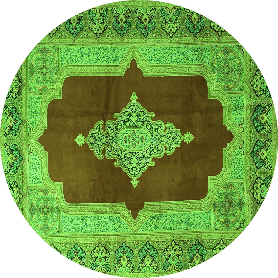 Ahgly Company Indoor Round Medallion Green Traditional Area Rugs, 8 ...